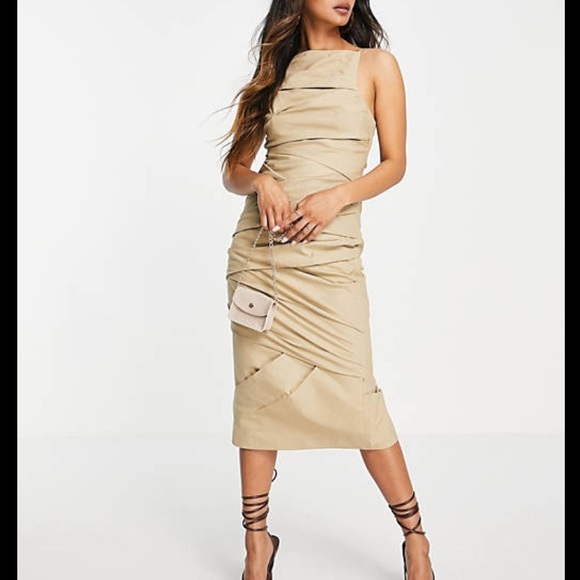 ASOS | Dresses | Asos Square Neck Ruffled Ruched Tiered High Chest Slit ...